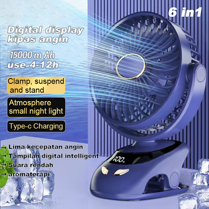 Jual 15000mAh Kipas Angin USB Clip Mini Fan Rotating Kipas Angin Meja ...