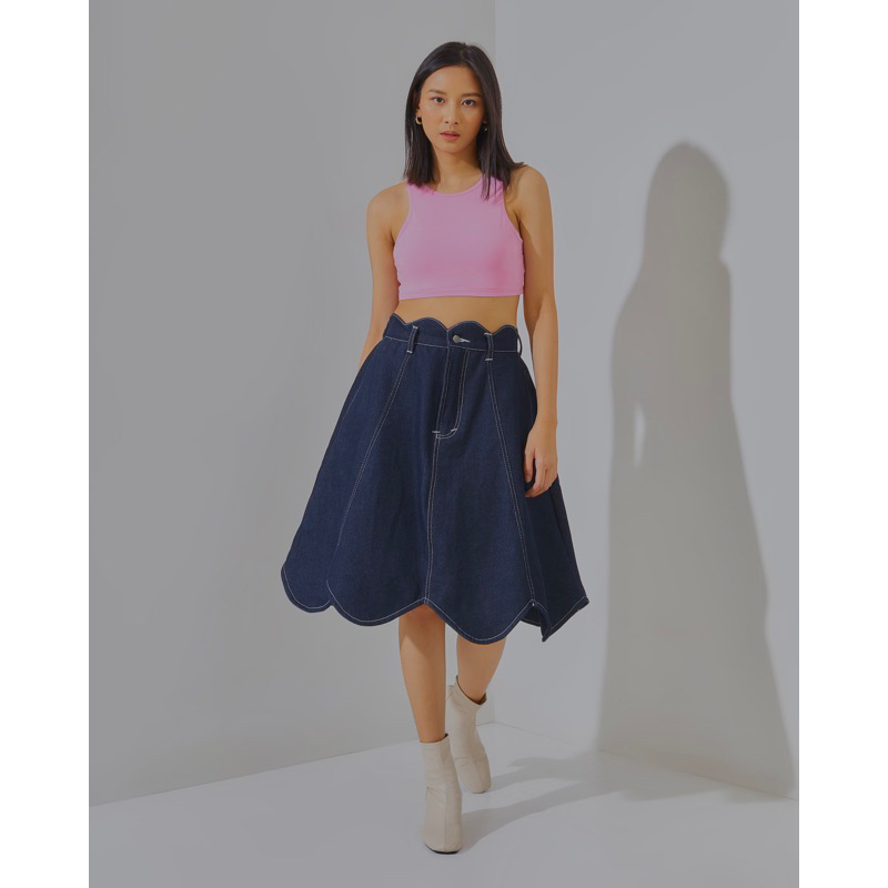 Jual JINZU | Kuma Midi-Skirt Jeans - Scallop Cutting | Shopee Indonesia
