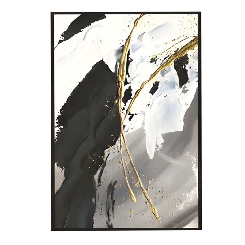 Jual lukisan abstrak modern teksture hitam gold plus frame dekorasi ...