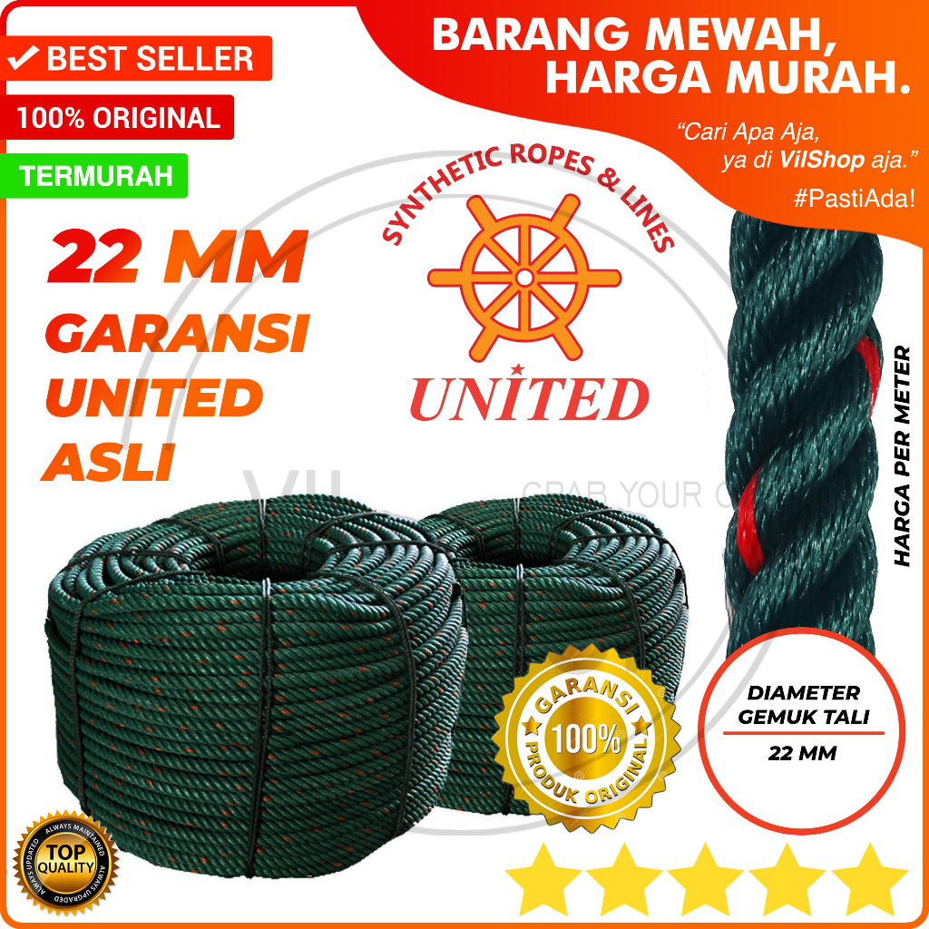Jual TALI UNITED ASLI 22 MM HIJAU BELANG MERAH JUMBO PER METER KUALITAS ...