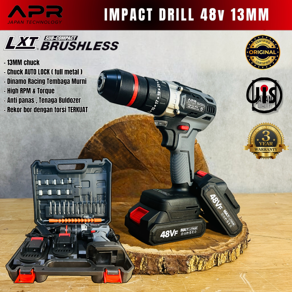 Jual COD BOR CORDLESS APR japan A 48V 13MM chuck besi impact drill GREY ...
