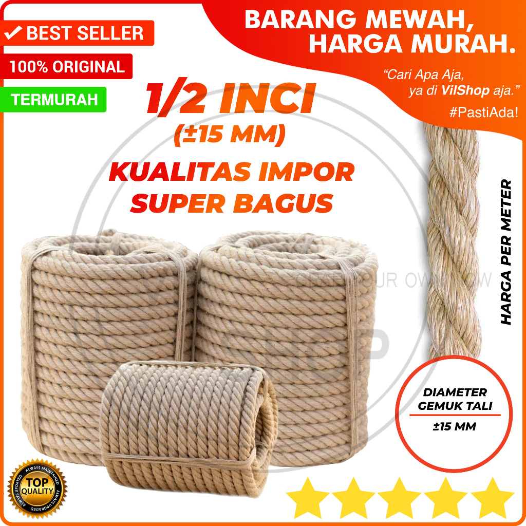 Jual TALI MANILA 1/2 INCH 16 MM TALI KAPAL MARINE ROPE 16MM 1/2" PER ...