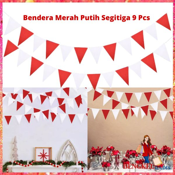 Jual BG Bendera Merah Putih Segitiga 9 Pcs Ulang Tahun Kemerdekaan Agustus Banner Bunting Flag ...