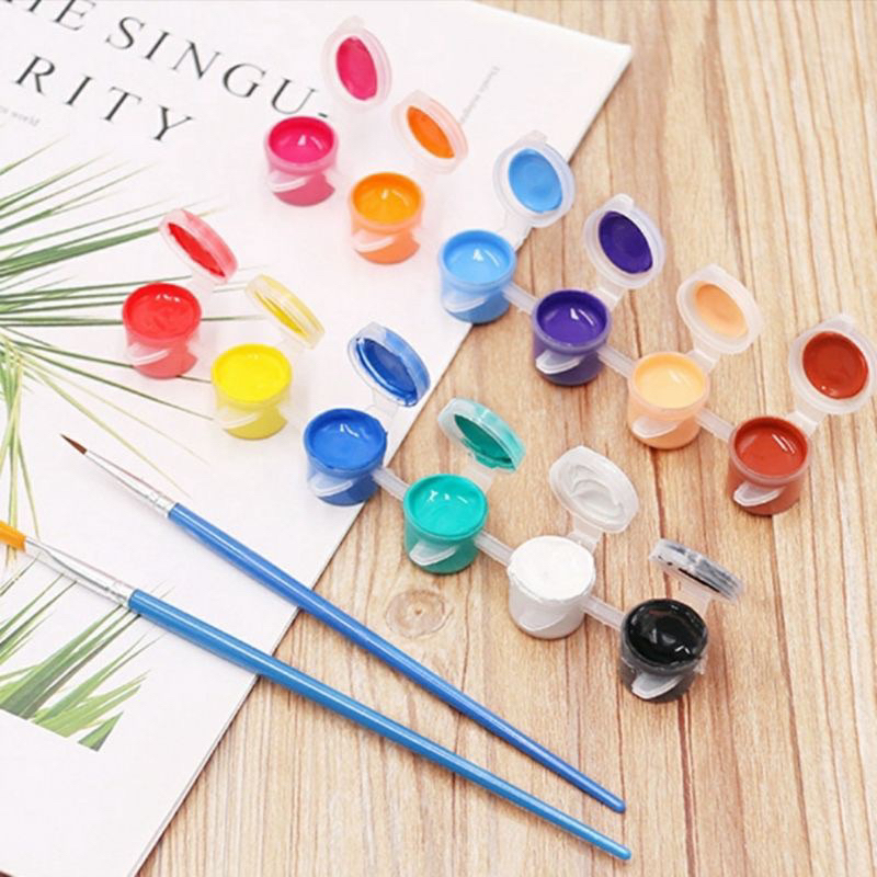 Jual Cat akrilik acrilic 12 warna 6 warna dan kuas melukis | Shopee ...