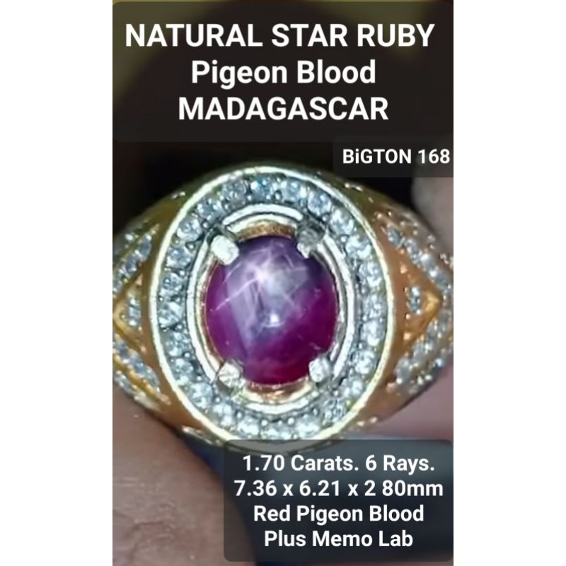 Jual Batu Natural STAR RUBY Red PIGEON BLOOD Plus Memo + Cincin Pria ...