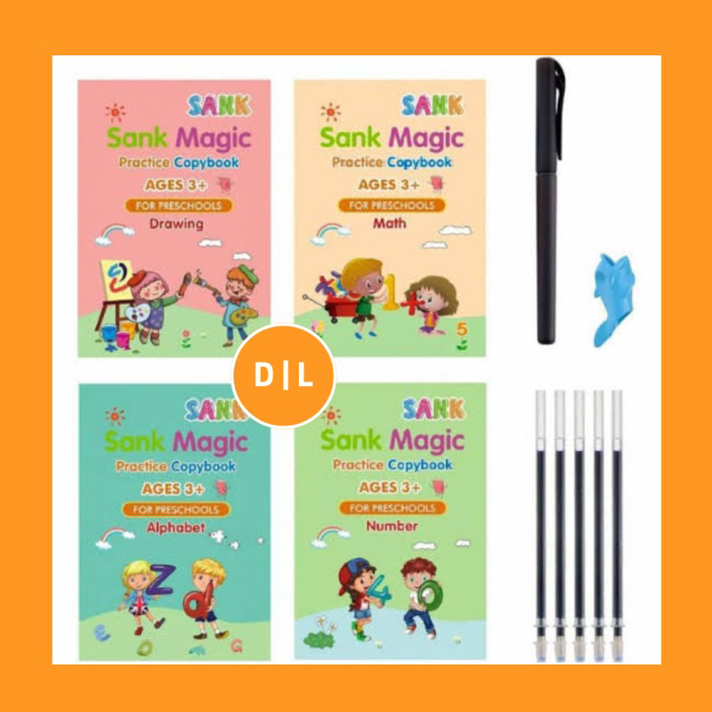 Jual SANK MAGIC BOOK SET 4 in 1 / BUKU MENULIS EDUKASI NUMBER ALPHABETH ...