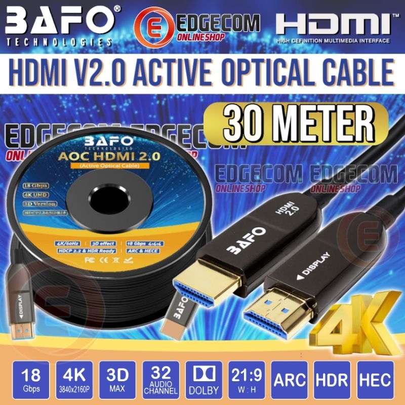 Jual BAFO Kabel HDMI FO Fiber Optic V2.0 4K 3D ARC 20 / 25 / 30 Meter ...