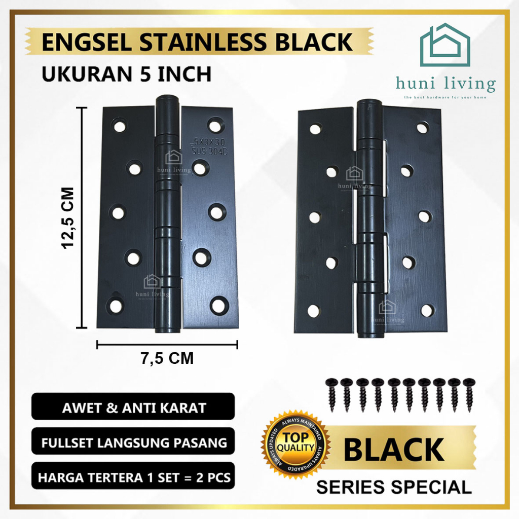Jual Engsel Pintu Rumah Hitam Doff 3 Inci 4 Inci 5 Inci Door Hinges ...