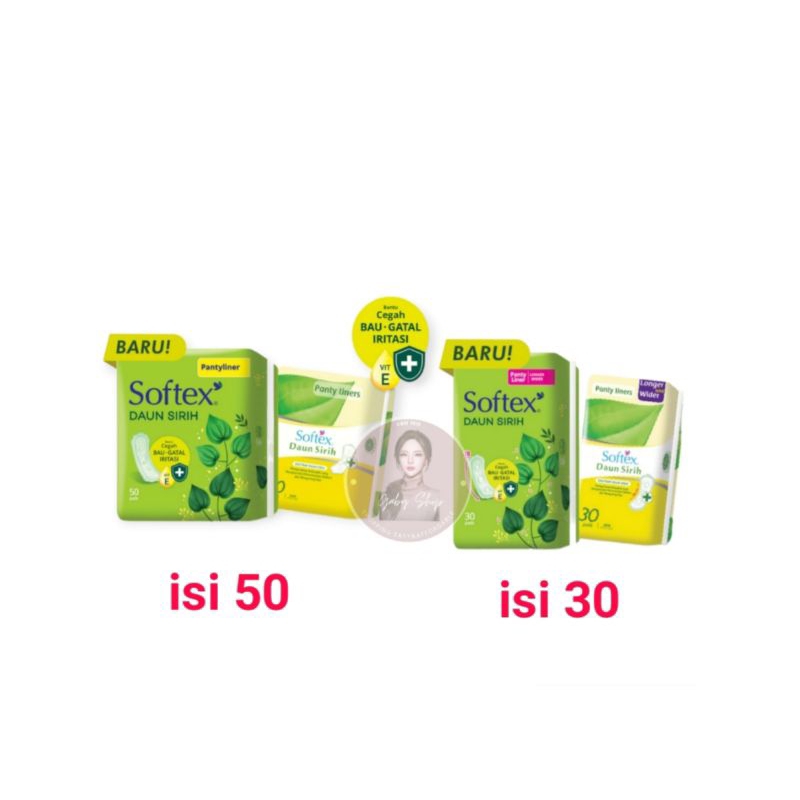 Jual SOFTEX PANTYLINER DAUN SIRIH LONGER WIDER 18 CM/15 CM ISI 30/44 | Shopee Indonesia