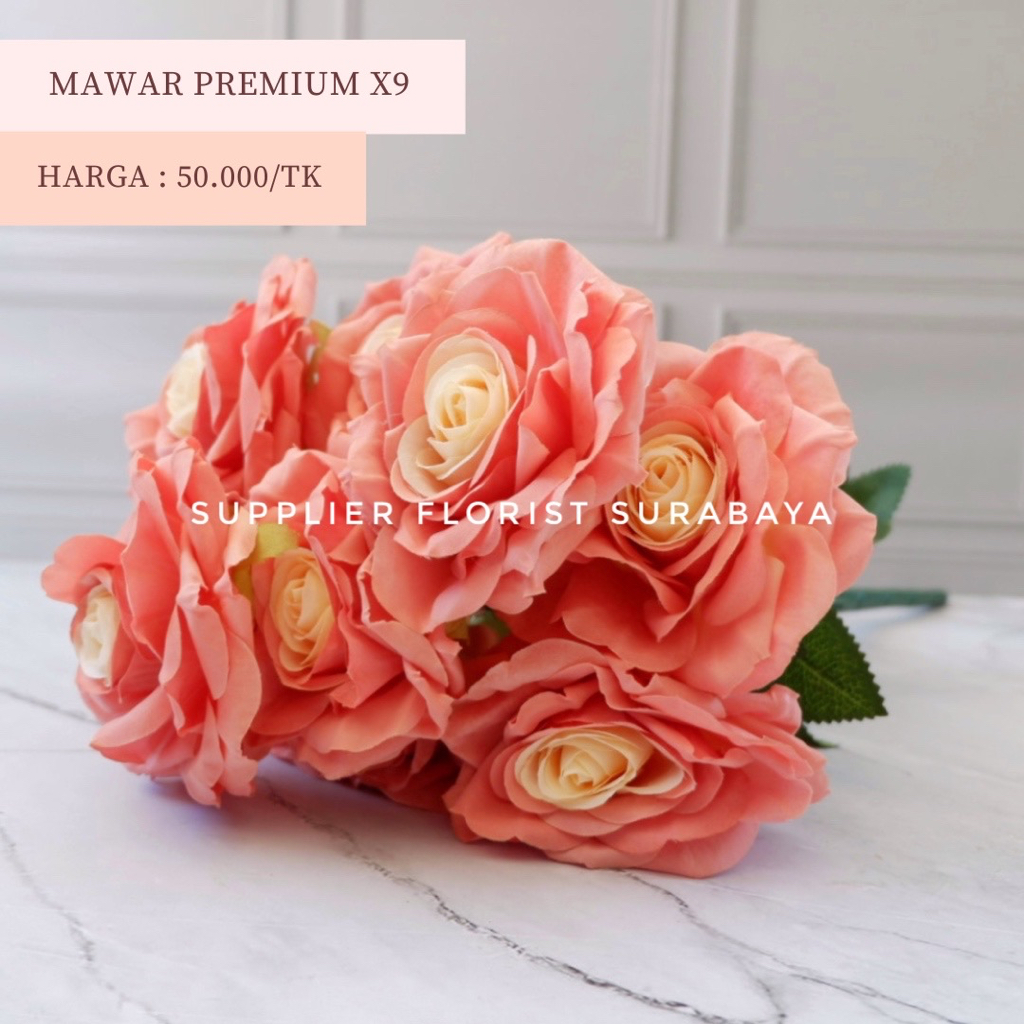 Jual [9 KEPALA] BUNGA PALSU MAWAR PREMIUM CABANG 9 ARTIFICIAL FLOWER ...
