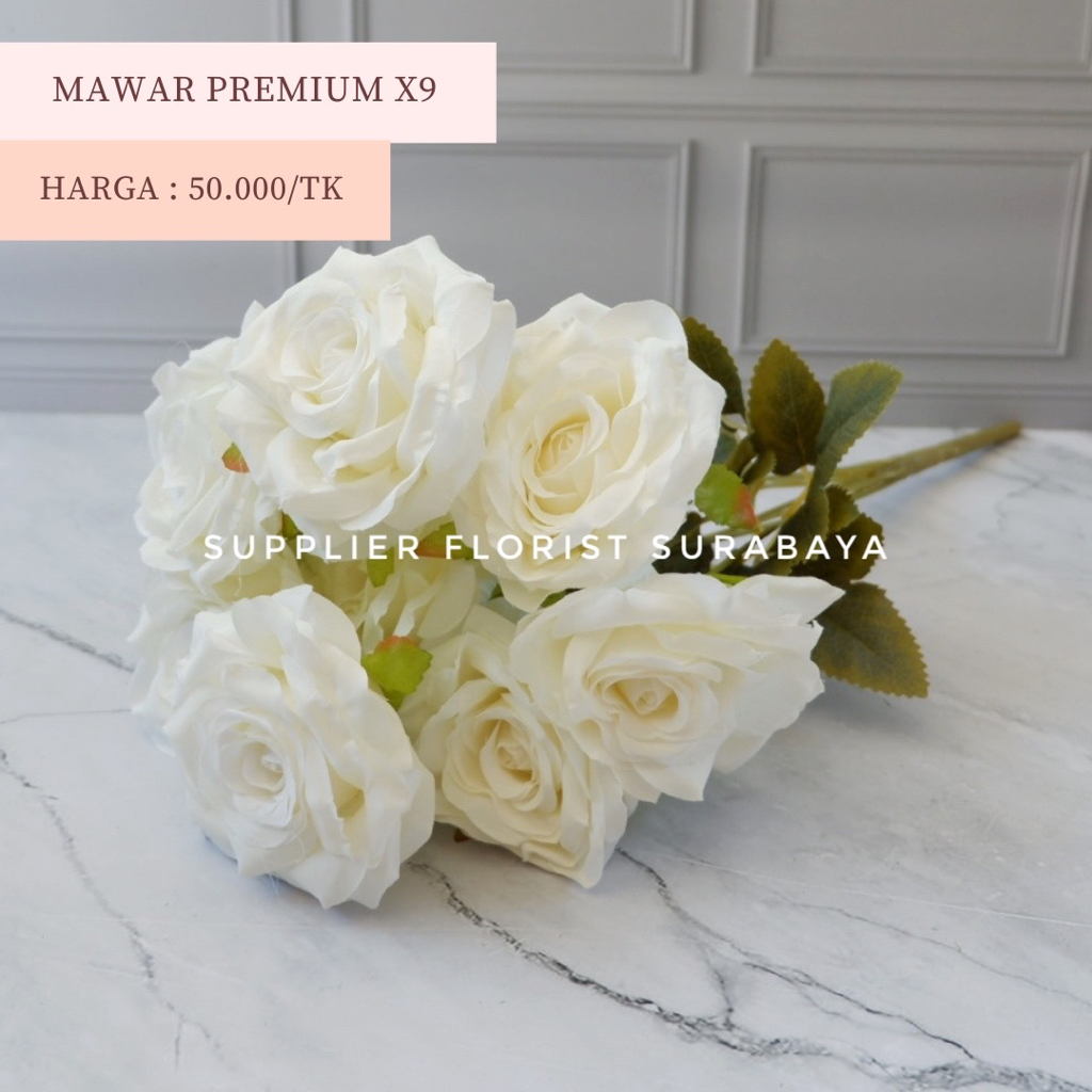 Jual [9 KEPALA] BUNGA PALSU MAWAR PREMIUM CABANG 9 ARTIFICIAL FLOWER ...