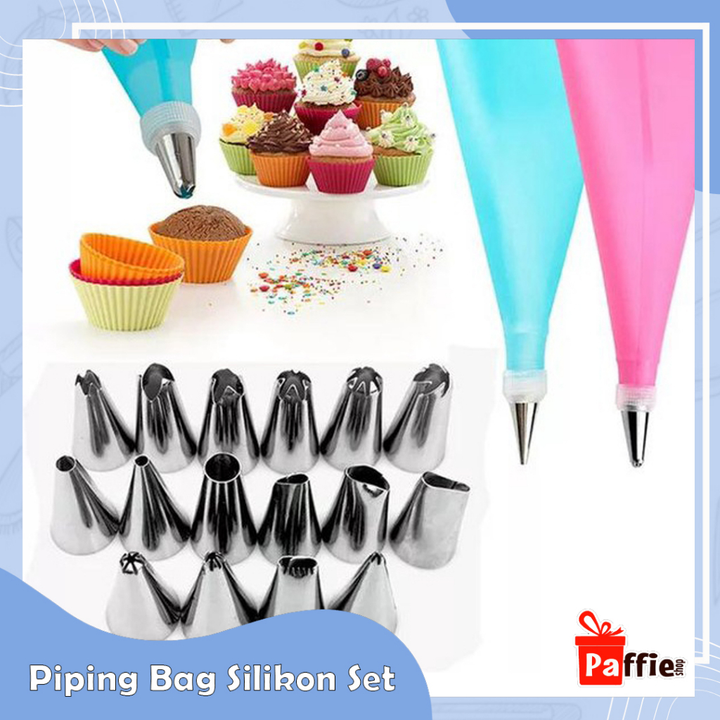 Jual Piping bag silikon set nozzle spuit 8 in 1 serbaguna penghias kue ...