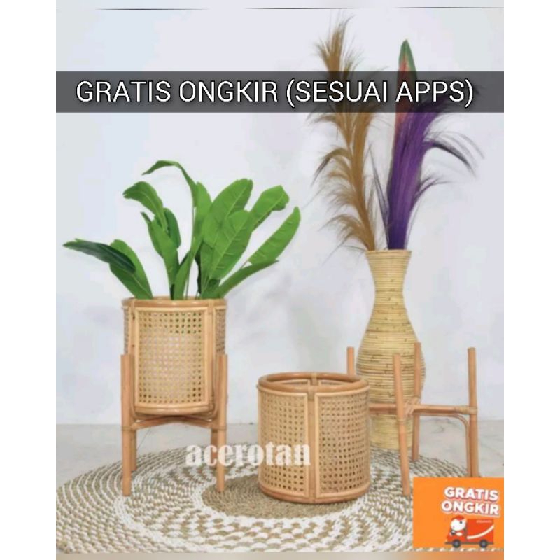 Jual PREMIUM STANDING POT BUNGA ROTAN MIX WEBBING LIMITED EDITION MODEL ...