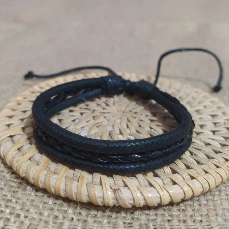 Jual 【COD】GELANG KULIT KOMBINASI 3 RANGKAP WARNA HITAM DAN COKLAT COCOK ...