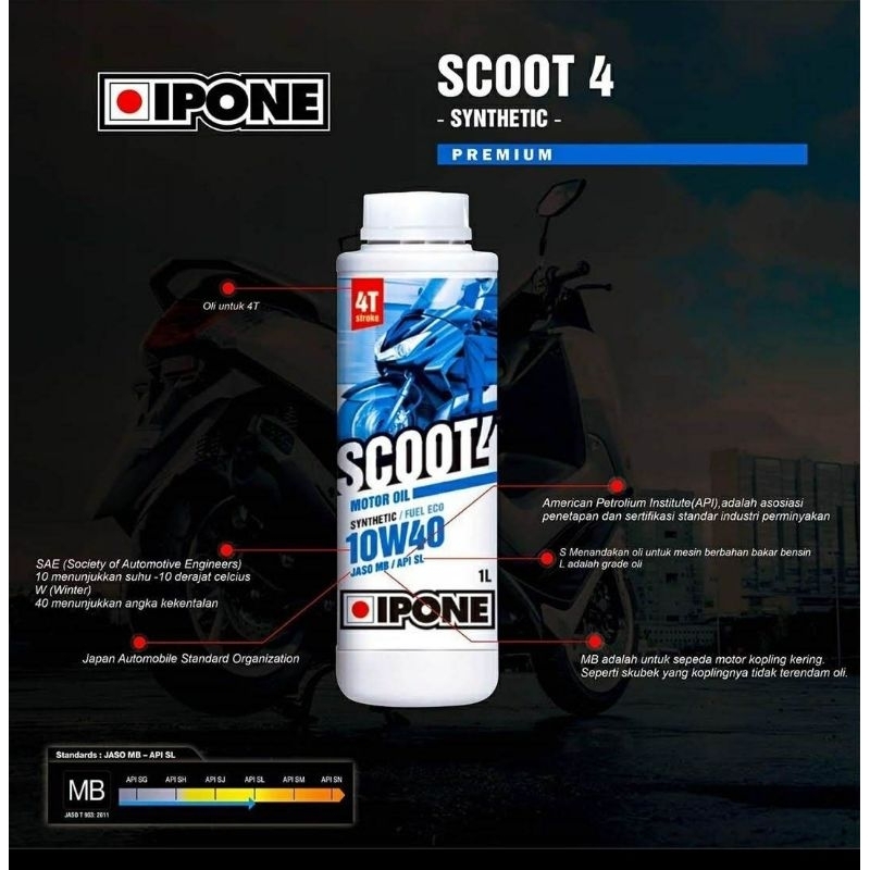 Jual oli ipone scoot 4 10w 30 1L oli mesin motor matic nmax aerox pcx ...