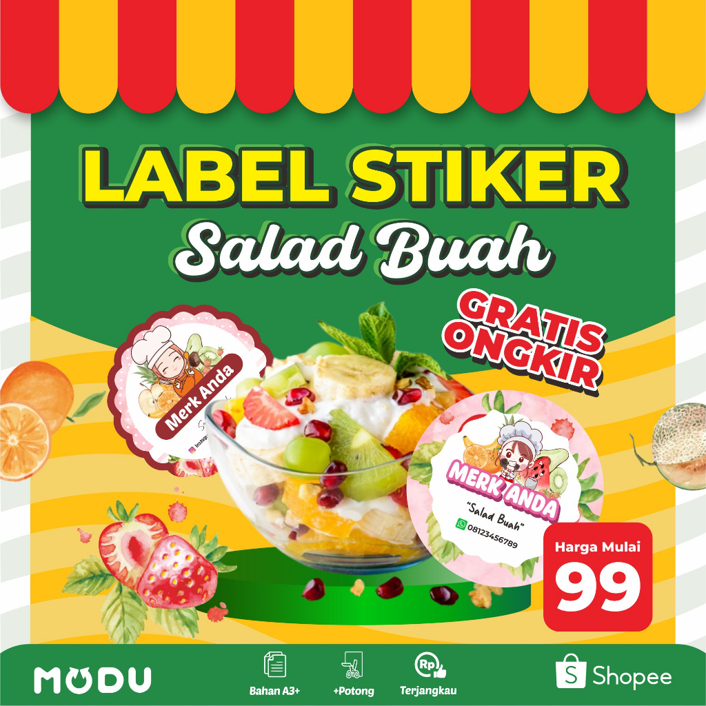 Jual Cetak Label Stiker Salad Buah Glossy Custom Murah | Shopee Indonesia