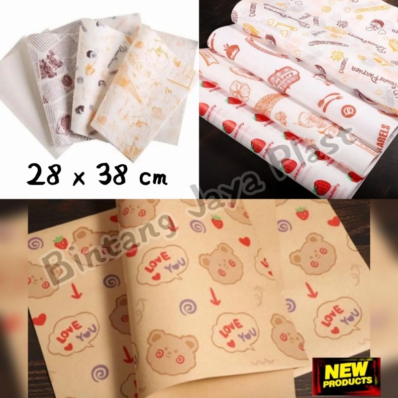 Jual [ 25 PCS ] FOOD GRADE ~ Wax Paper / Baking Paper MOTIF uk 28 x 38 ...