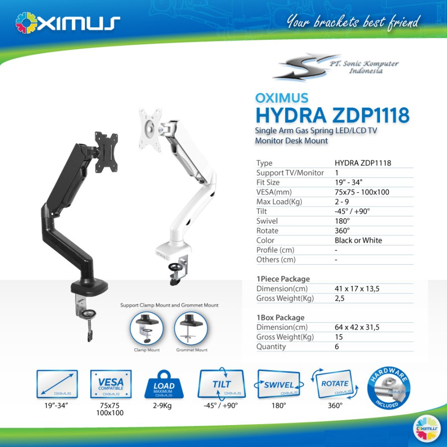 Jual Bracket TV LCD Monitor Jepit Oximus Hydra ZDP1118 19" - 34" | Shopee Indonesia