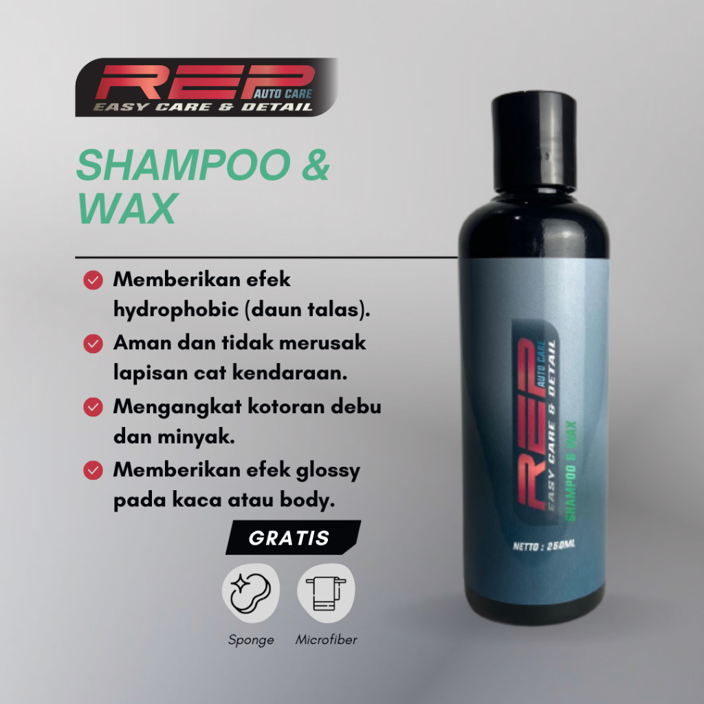 Jual REP Shampoo and Wax pH Netral Shampoo Mobil Motor Hydrophobic ...