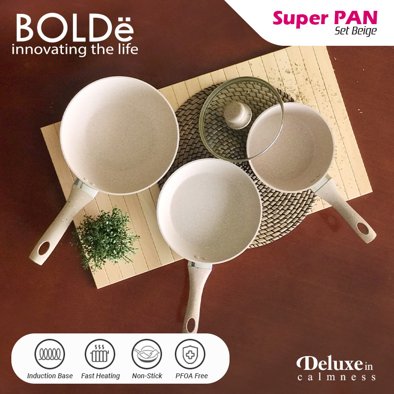 Jual BOLDe Super pan set 3+1 beige - panci granite ceramic cookware ...