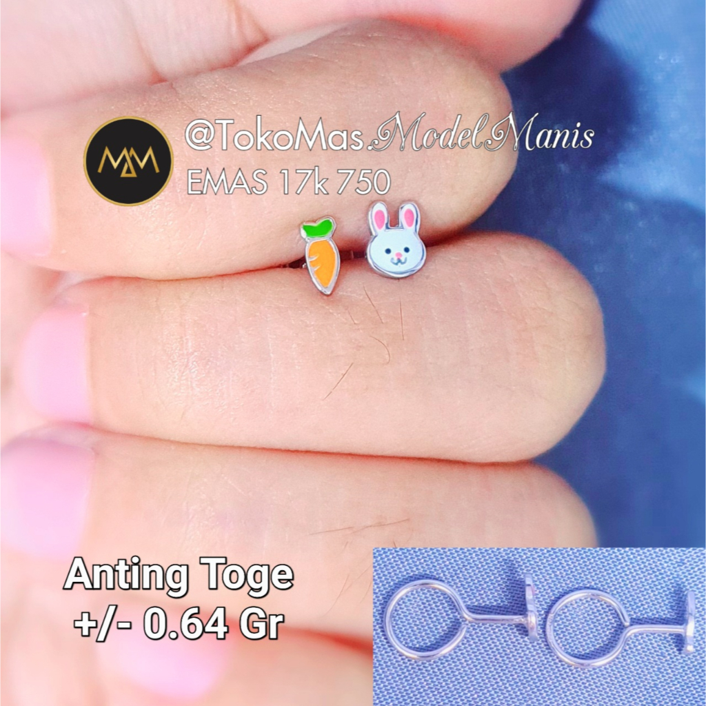 Jual Anting Toge Rabbit Carrot Emas Putih 750 kadar 17k | Shopee Indonesia