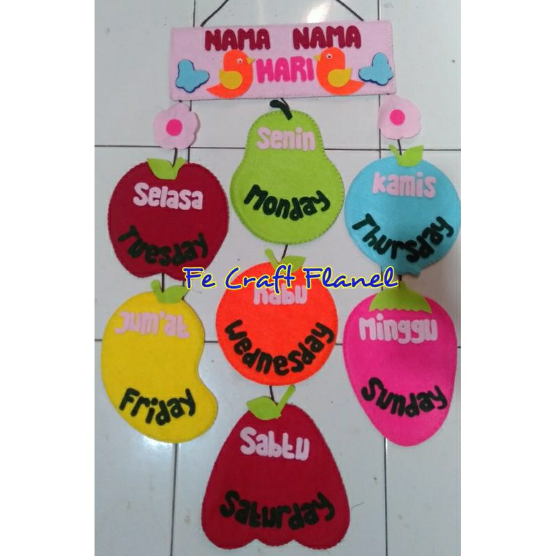 Jual NEW PRODUK!!!! Nama nama hari bentuk buah buahan| kerajinan tangan| Hiasan kelas| Hiasan ...