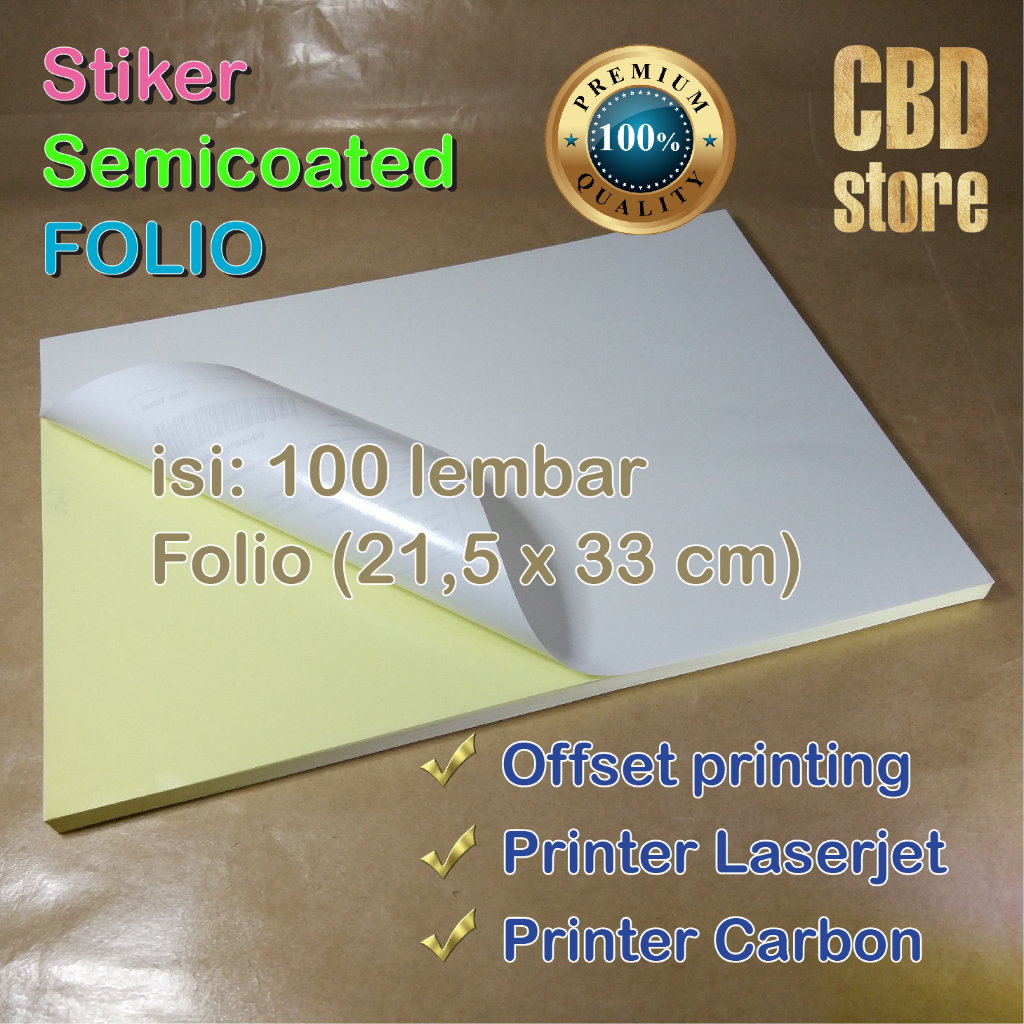 Jual Stiker Semicoated FOLIO 100 lembar Stiker Semi Glossy / Doff Matte ...