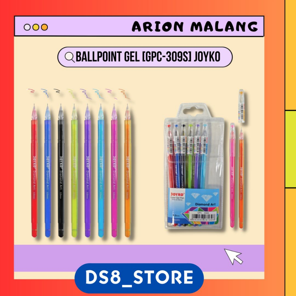 Jual Bolpen / Pen Gel Warna Diamond Art GPC-309S isi 8 pcs JOYKO | Shopee Indonesia
