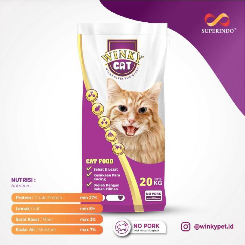 Jual WINKY CAT FOOD MURAH MAKANAN KUCING REPACK 1KG | Shopee Indonesia