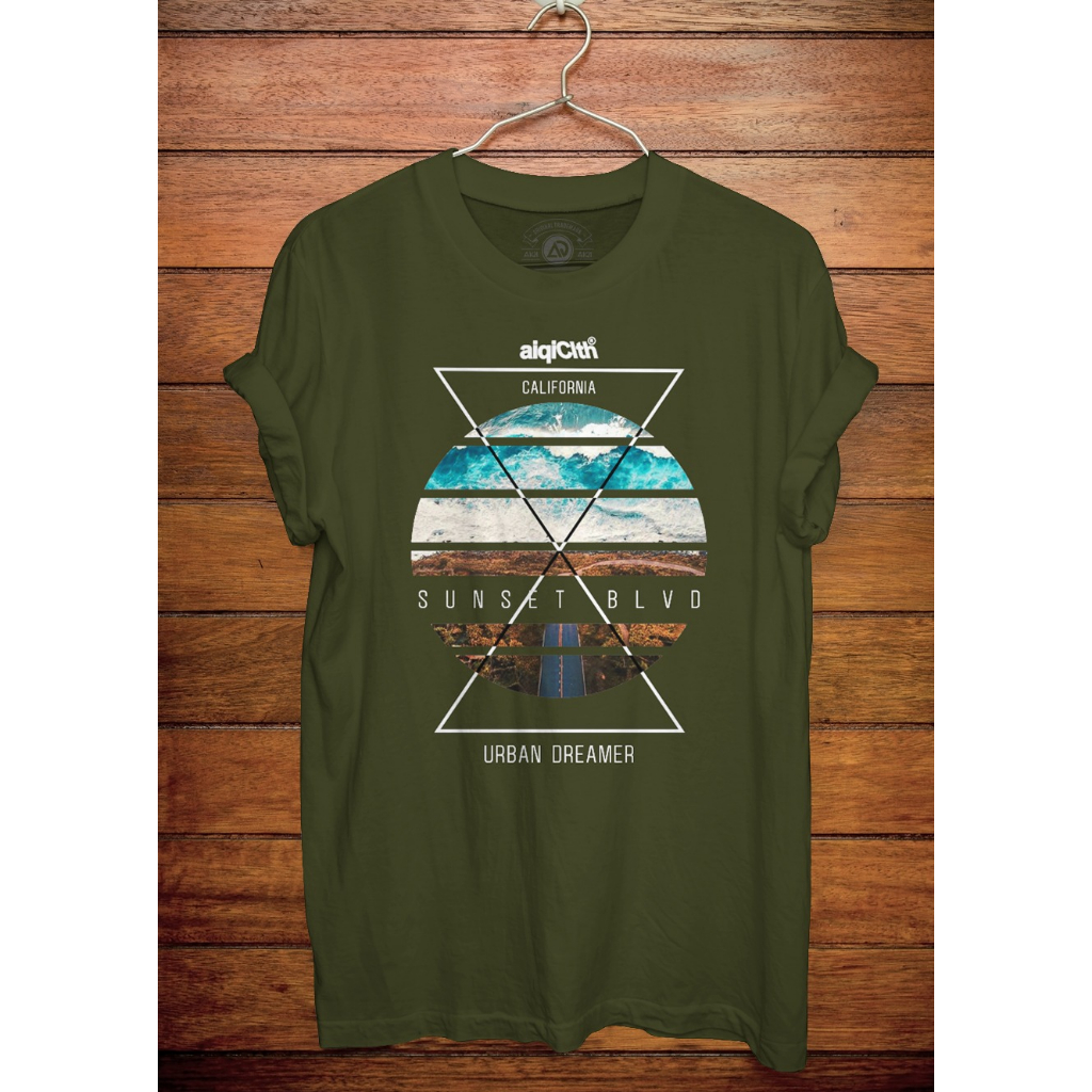 Jual AIQI - Kaos Distro | California (Hijau Tua) | Shopee Indonesia