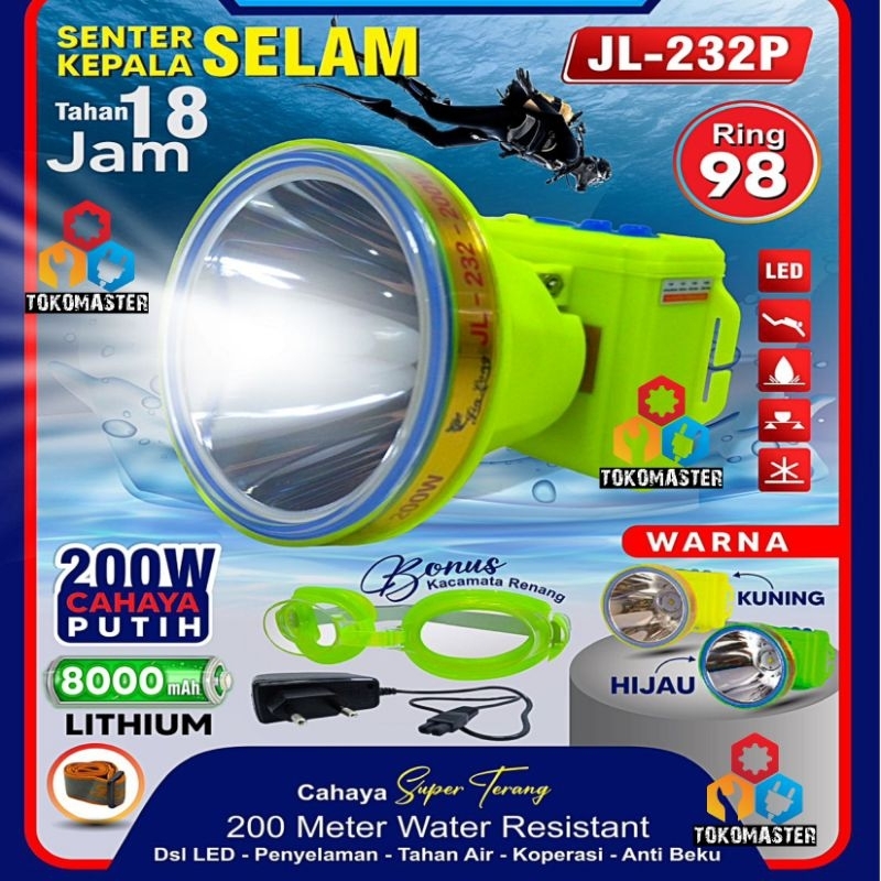 Jual 200WATT SENTER KEPALA SELAM Headlamp Diving Snorkeling Anti Air ...