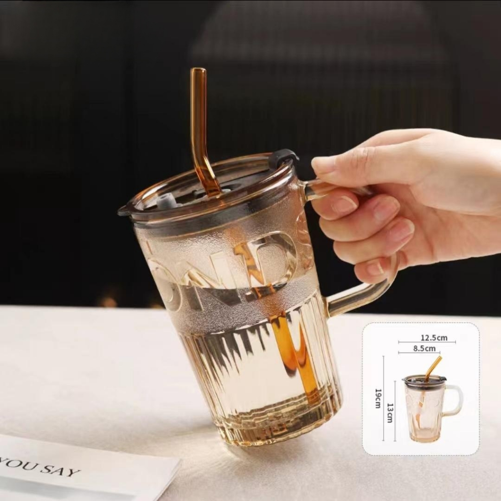 Jual VOOVA Gelas Kaca / Gelas Tumbler Dengan Sedotan / Gelas Mug Kaca ...