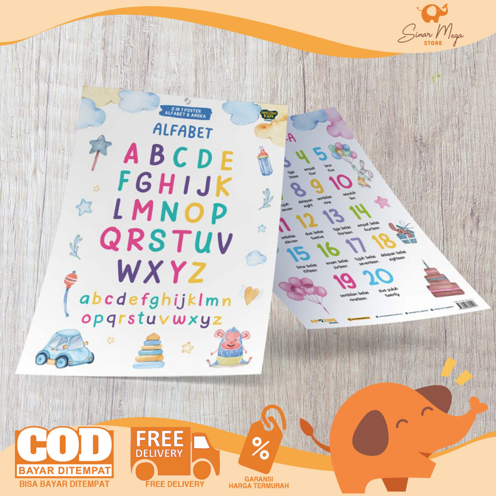 Jual AMAZING Poster 2 in 1 Alfabet dan Angka / Poster Edukasi Anak (2 ...