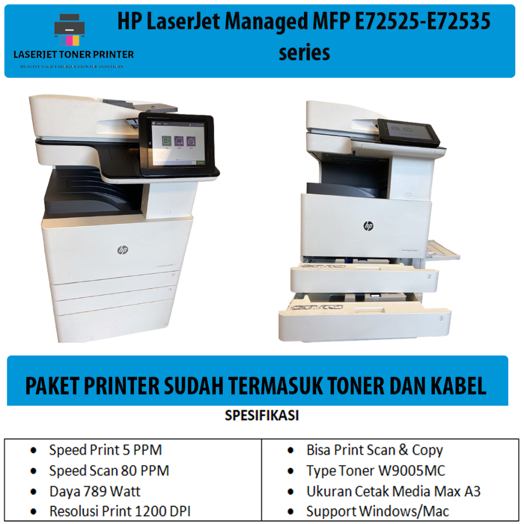 Jual Printer HP LaserJet Managed MFP E72535 A3 Black White | Shopee ...