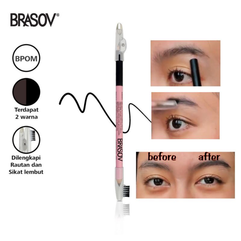 Jual Eyebrow Pensil Alis Dua Warna (Black & Brown) dengan sikat dan ...