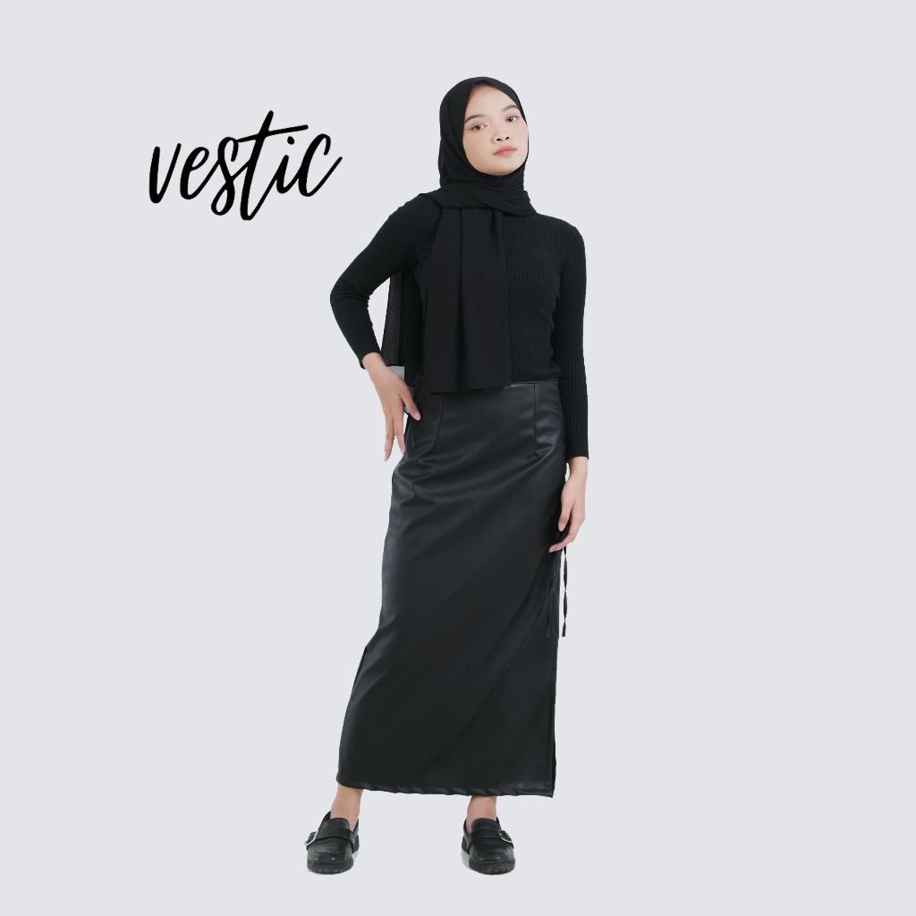 Jual Rok Kulit Leather Span Maxi Hijab Model Serut Panjang Chic Serut ...