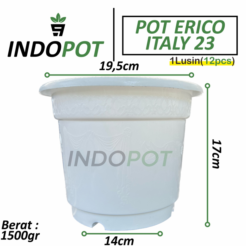 Jual (12Pcs) Pot Erico Italy Ukuran 23 Warna Putih Pot Tanaman Bunga ...