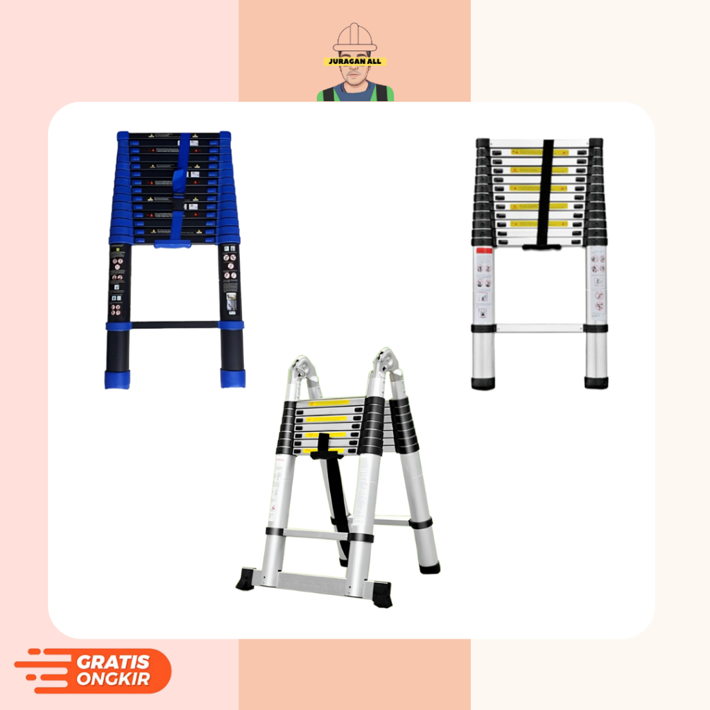 Jual TANGGA TELESKOPIK SINGLE DOUBLE/TANGGA LIPAT ALUMUNIUM/TANGGA ...