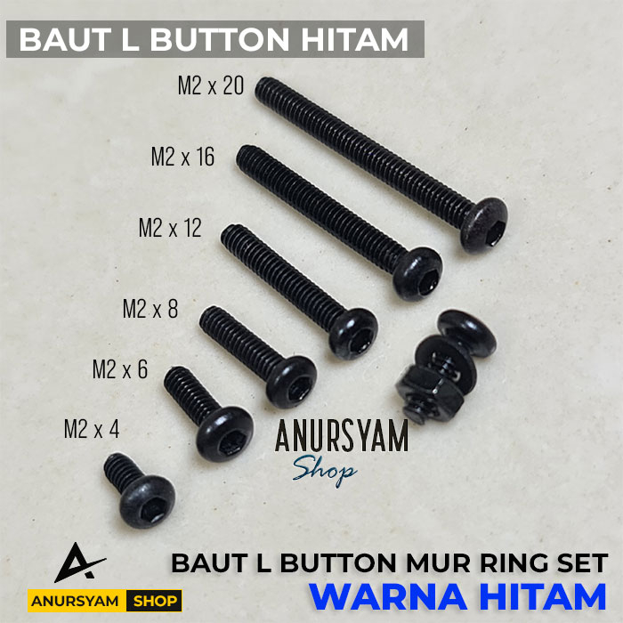Jual [Paket 10 Set] Baut Button L M2 Mur Ring Set | Baut L Button M2 Hitam | Shopee Indonesia