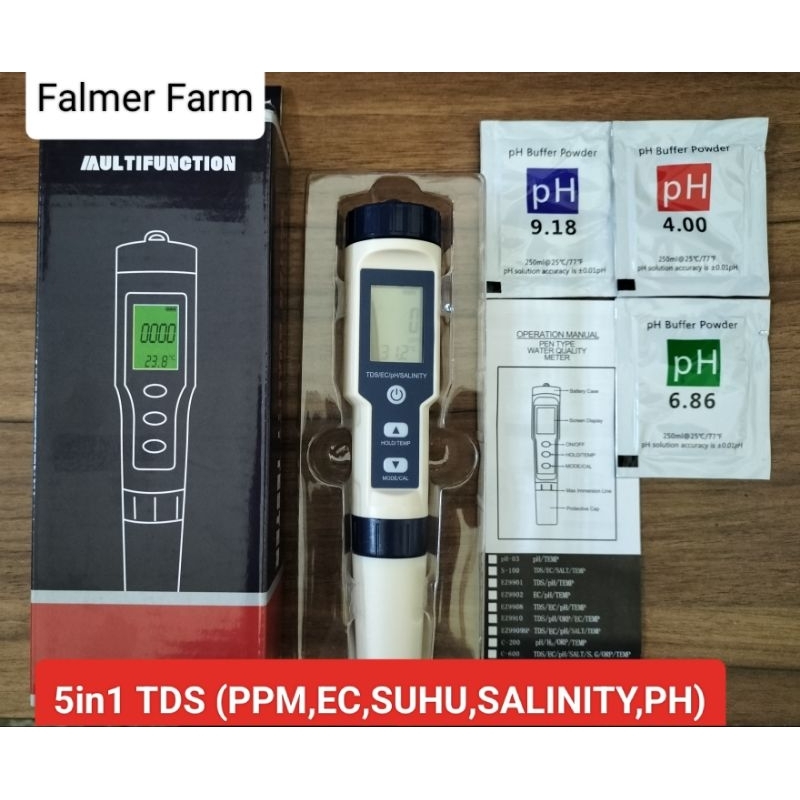 Jual TDS 5In1 ALAT UKUR PPM EC SUHU SALINITY PH METER | Shopee Indonesia