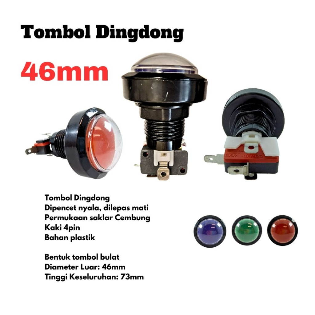 Jual Tombol Dingdong Switch Push On Dindong Cembung 46mm Saklar Mesin ...