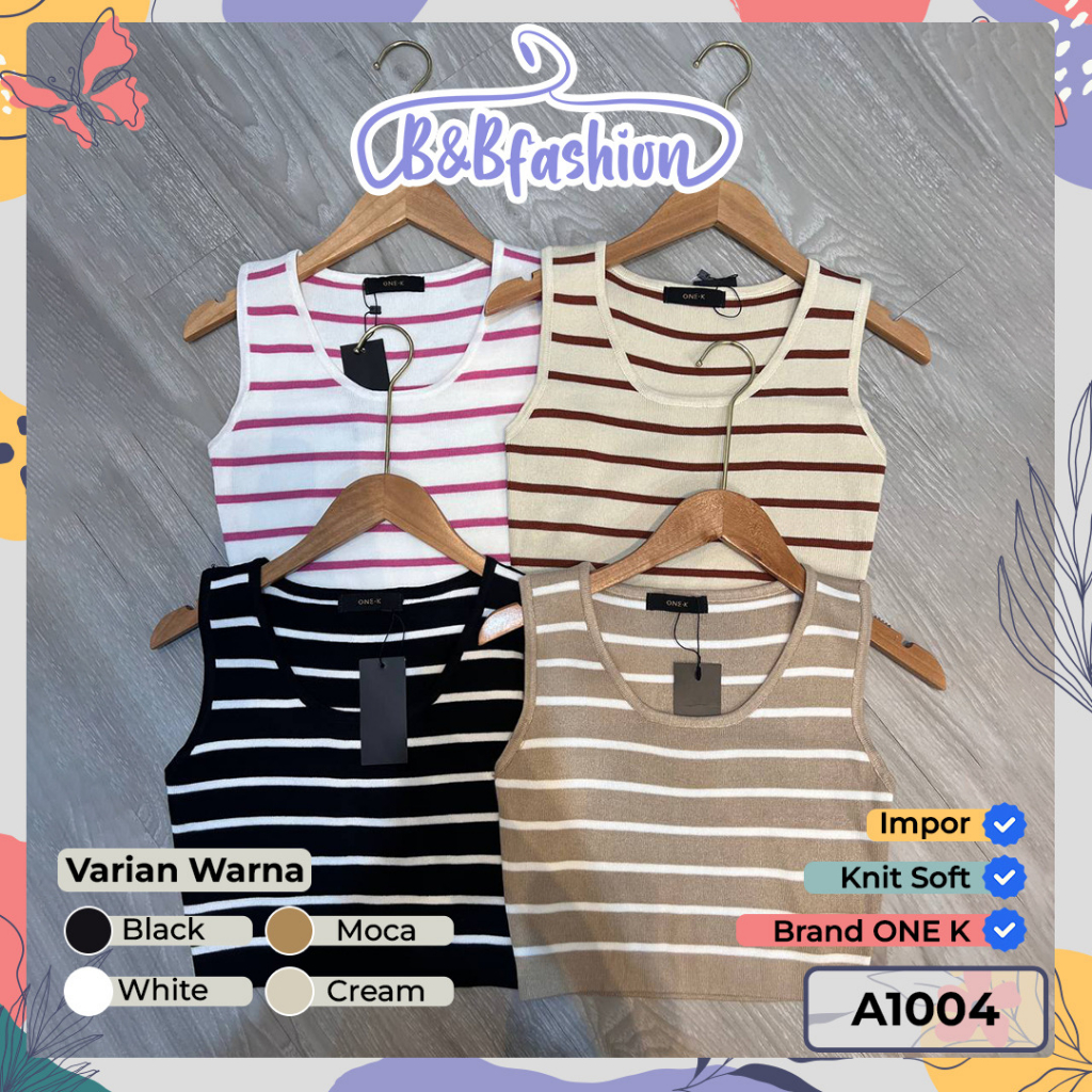 Jual Baju Tank Top Atasan Crop Dalaman Rajut Wanita Ready Stock Stripes Knit Crop / Basic u Neck ...