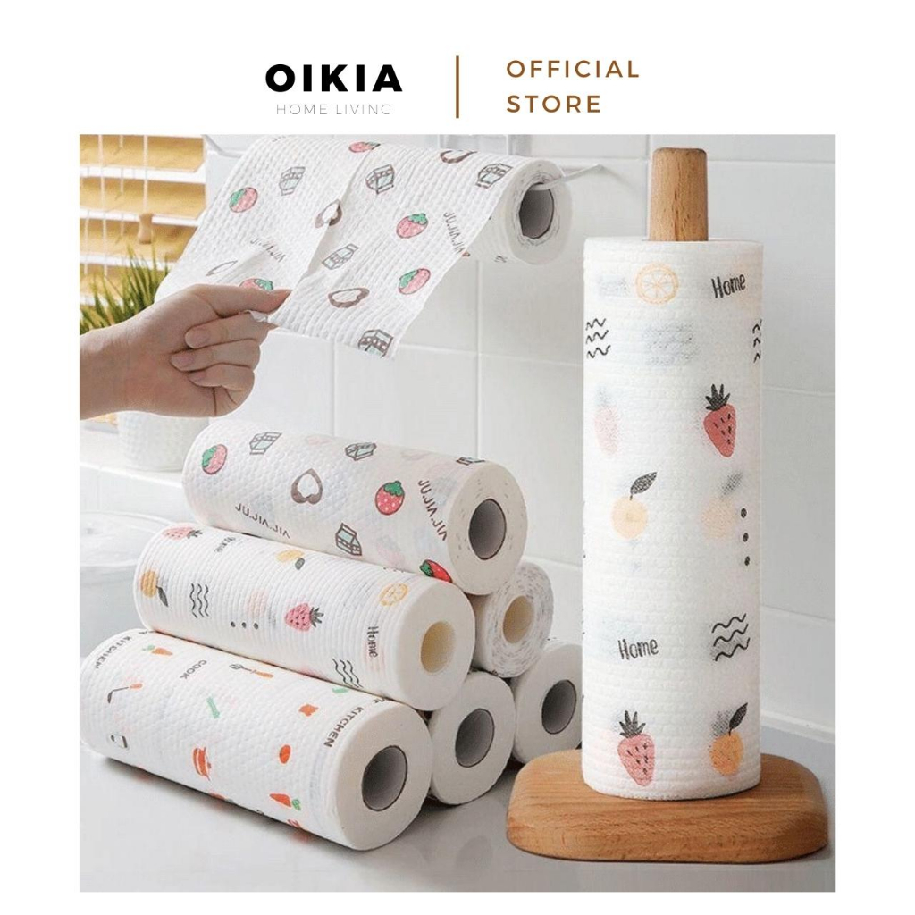Jual OIKIA Tisu Kain Lap Dapur Tisue Roll Motif 20X25CM | Shopee Indonesia