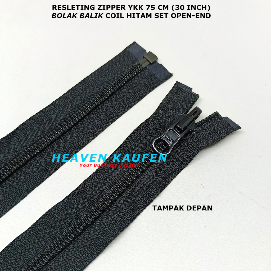 Jual Resleting Zipper jaket YKK 75 cm Atau 30 inch Bolak Balik Type Gigi Halus Coil Hitam Set ...