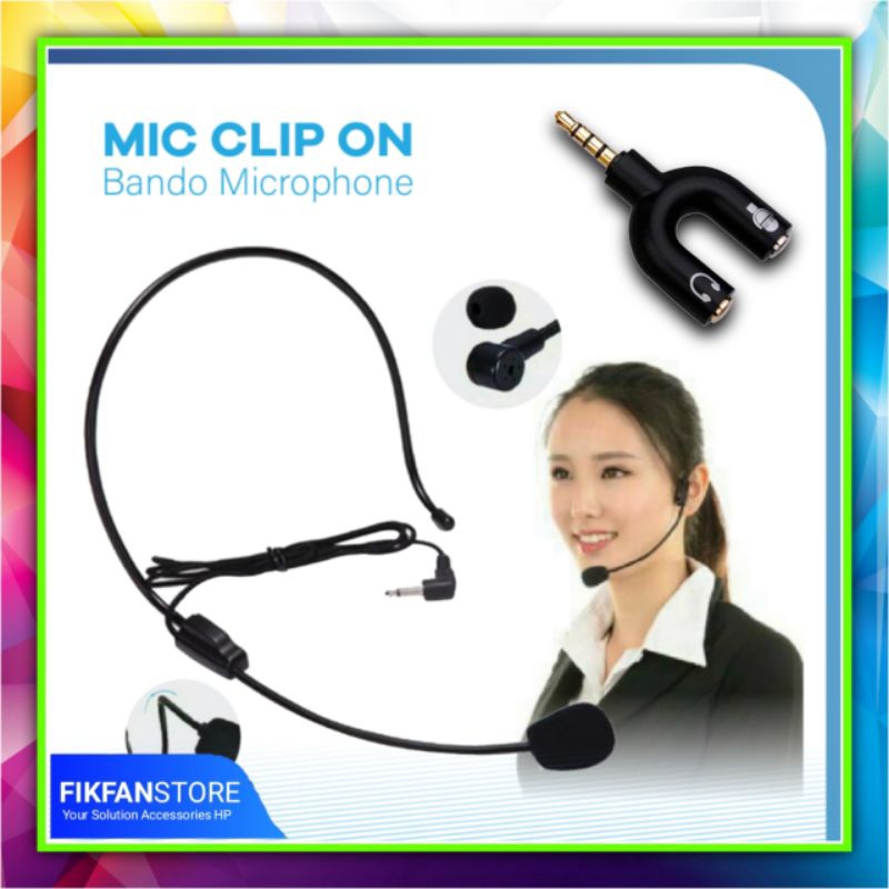 Jual Paket MIC BANDO + Audio Spliter / Clip On Bando Kabel Jack Zoom ...