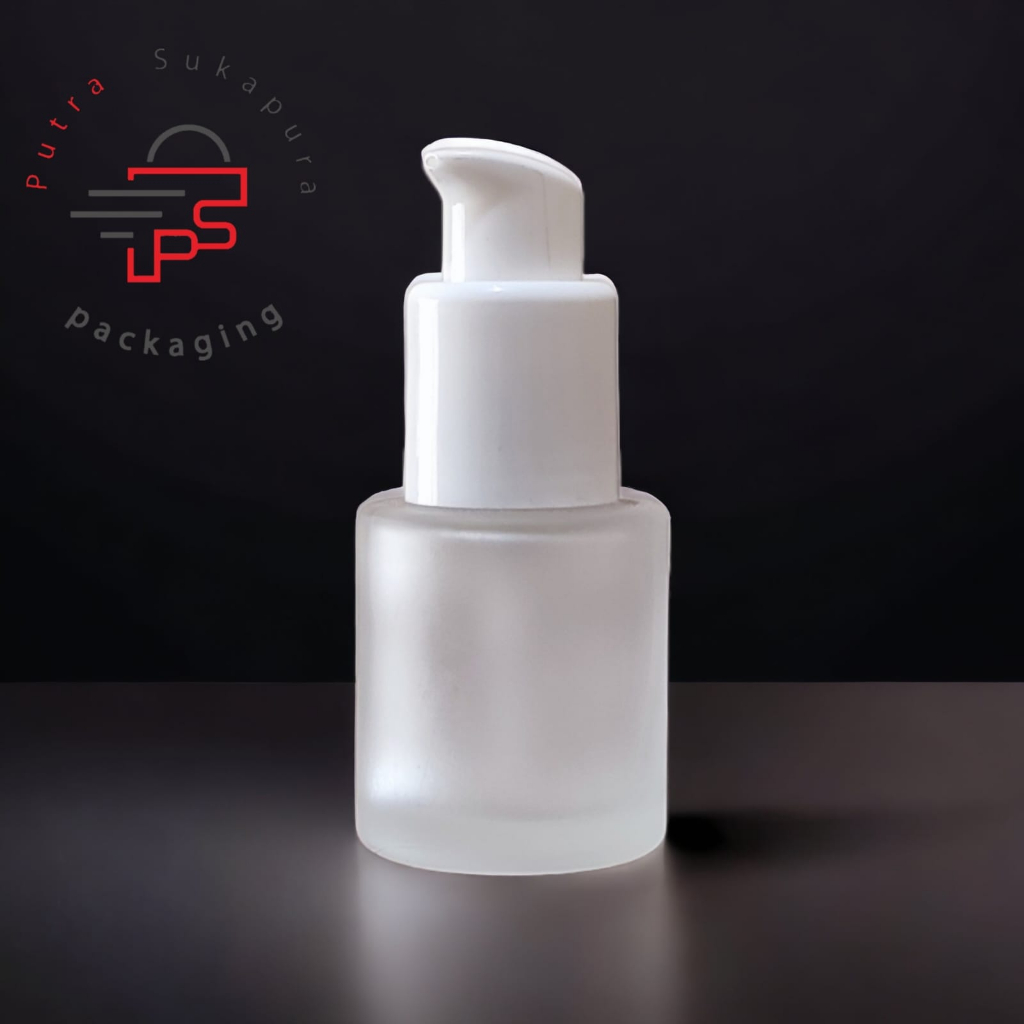 Jual botol treatment pump 20ml kaca frosted/botol serum 20ml bahu datar ...
