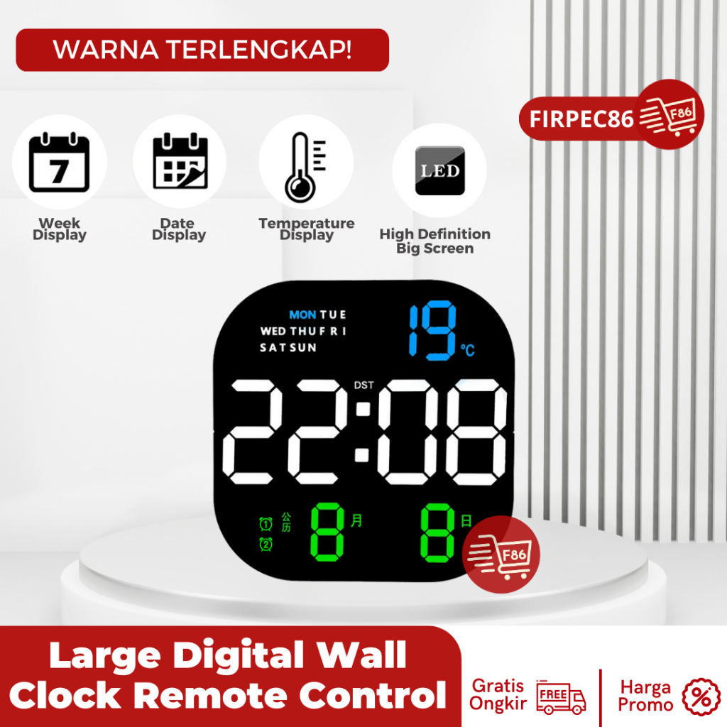 Jual Jam Dinding Digital LED Layar Besar Tampilan Hari Tanggal Jam LED ...