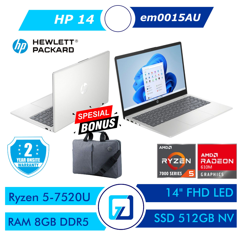 Jual Laptop HP 14-em0015AU AMD Ryzen 5 7520U 8GB 512GB SSD 14" FHD ...