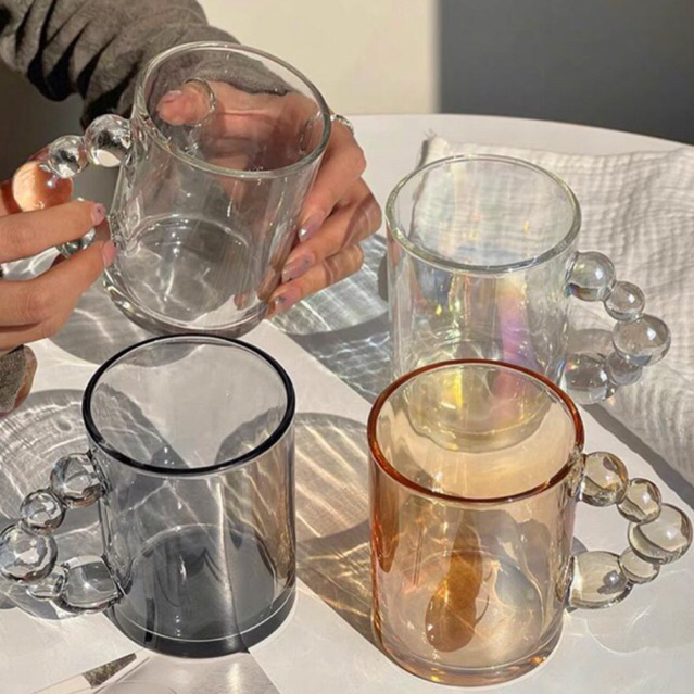 Jual PUFF Mug Glass 350ml Aeshtetic Color | Mug kaca estetik nordic ...