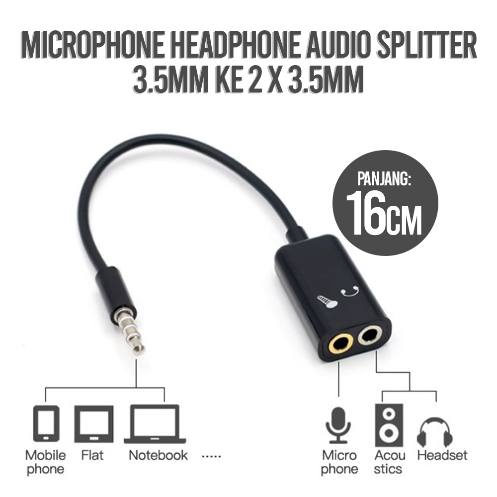 Jual Microphone Headphone Audio Splitter 3.5mm ke 2 x 3.5mm - FA297 ...